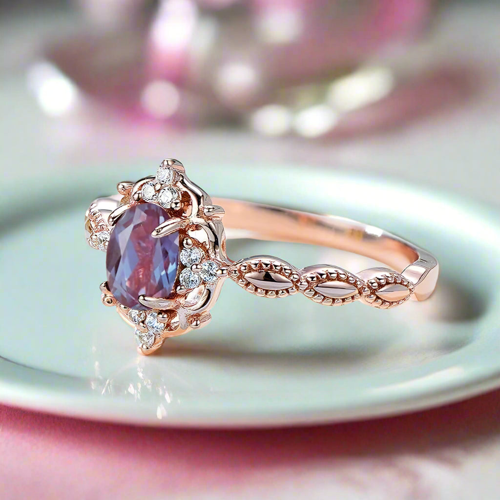 Oval Alexandrite Milgrain Engagement Ring from Black Diamonds New York