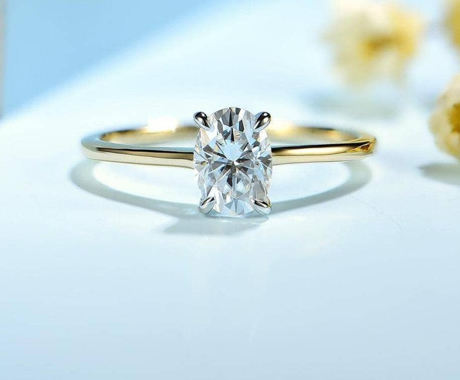 Oval Solitaire Diamond 10K Yellow Gold Engagement Ring from Black ...