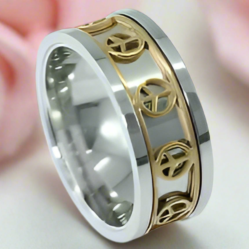 Peace Symbol Spin Men's Ring Band from Black Diamonds New York