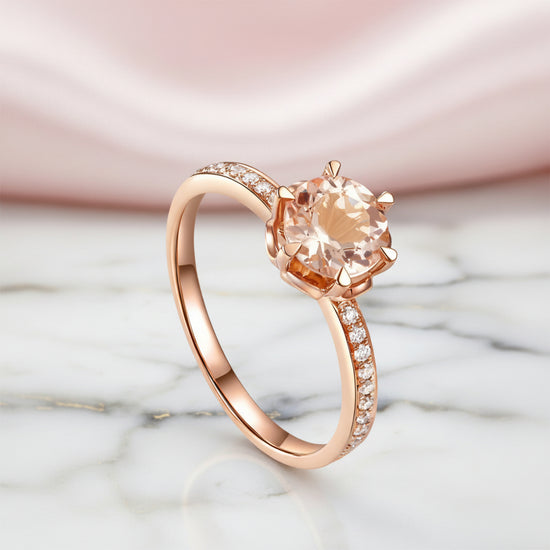 Peach Morganite Natural Diamonds 14K Rose Gold Ring from Black Diamonds ...