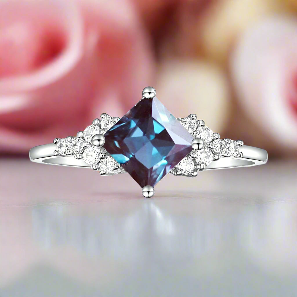 Princess Cut Lab Alexandrite Gemstone Ring from Black Diamonds New York