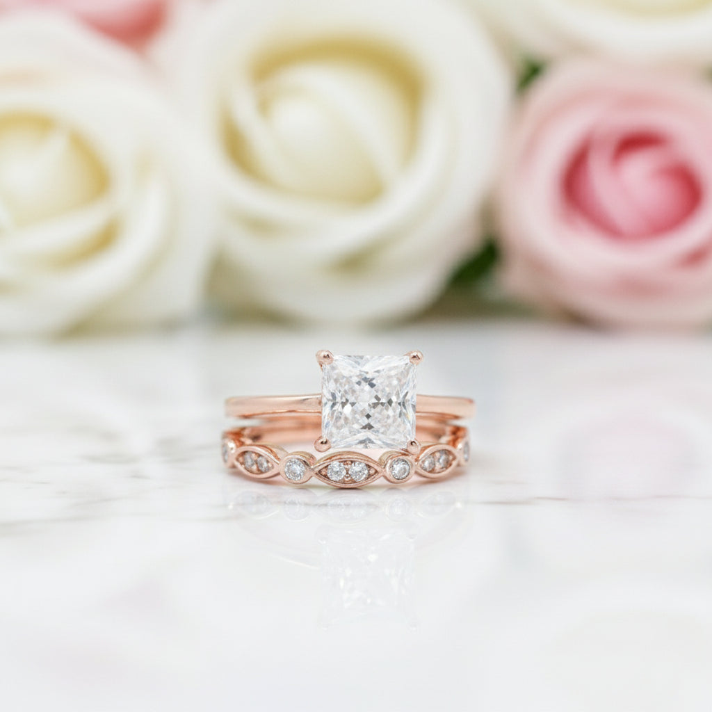 VIP UPGRADE- Rose Gold 2.5 Carat Princess Cut Engagement Ring Set from ...