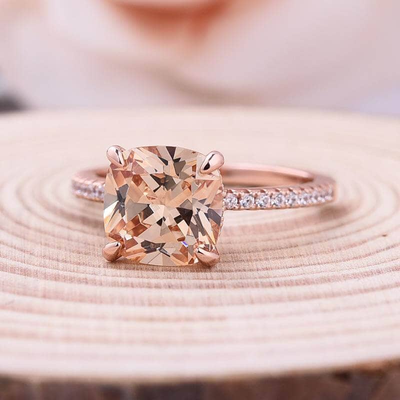 Rose Gold 3.5ct Champagne Stone Cushion Cut Engagement Ring from Black ...