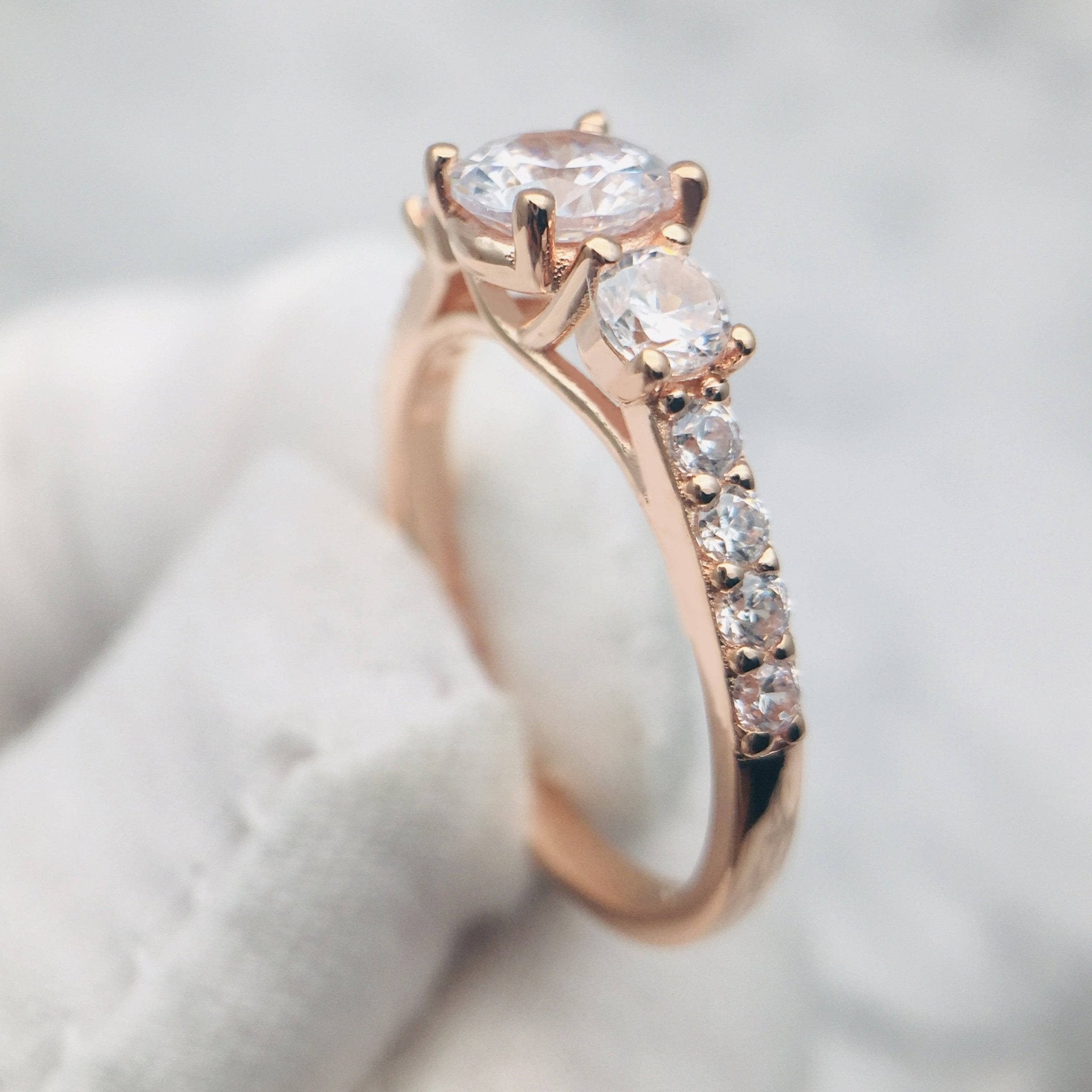 Round Cut Diamond 4 Prong Rose Gold Engagement Ring from Black Diamonds ...