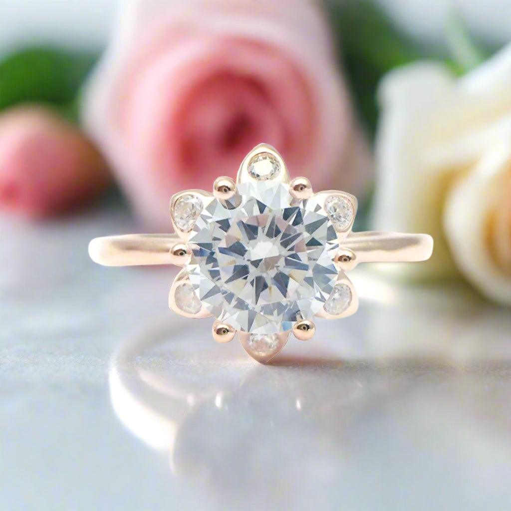 Round Cut Diamond Unique Flower Engagement Ring – Black Diamonds New York