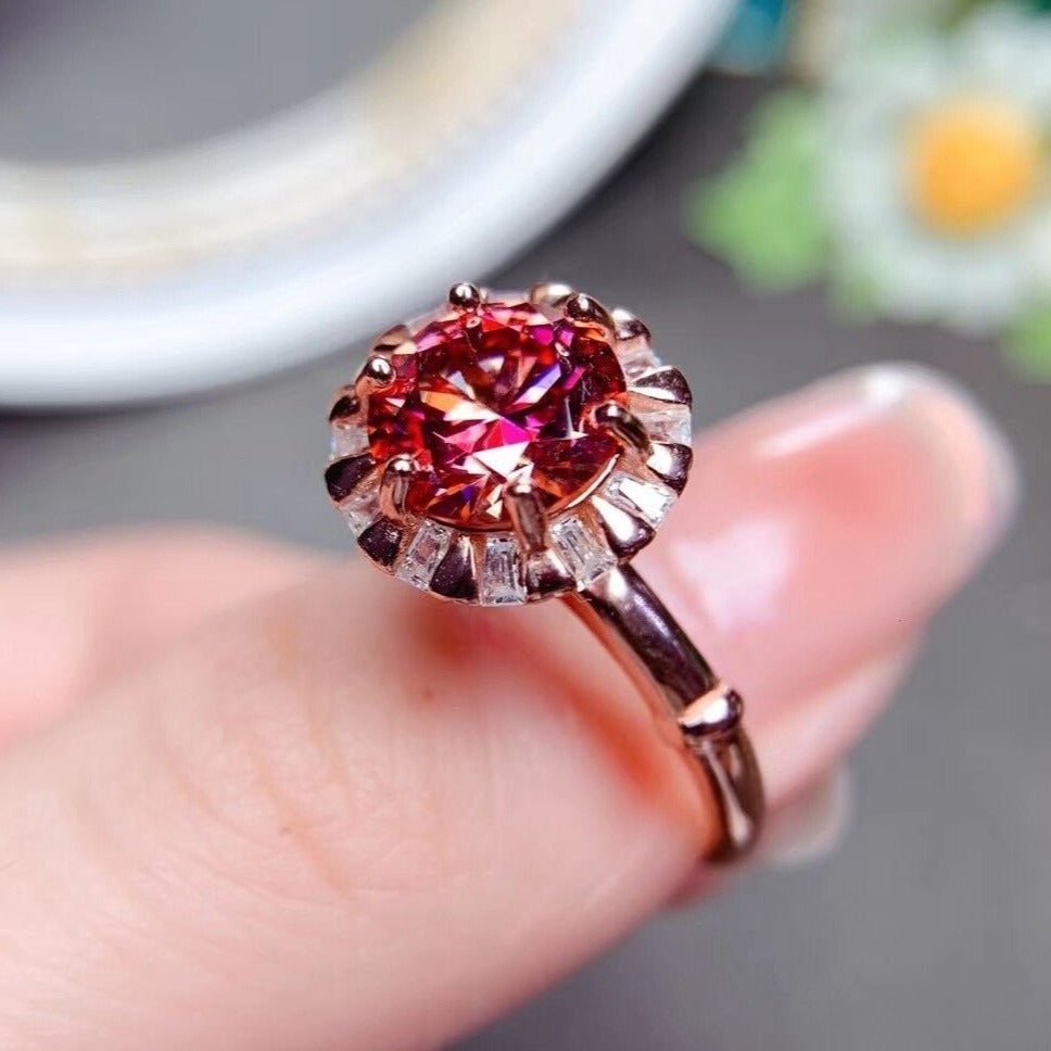 Round Cut Red Diamond Halo Engagement Ring from Black Diamonds New York