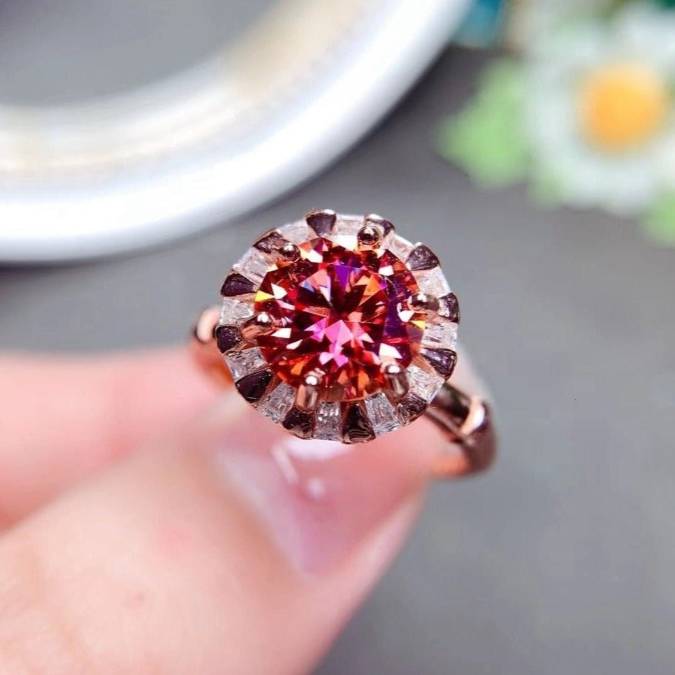 Round Cut Red Diamond Halo Engagement Ring from Black Diamonds New York