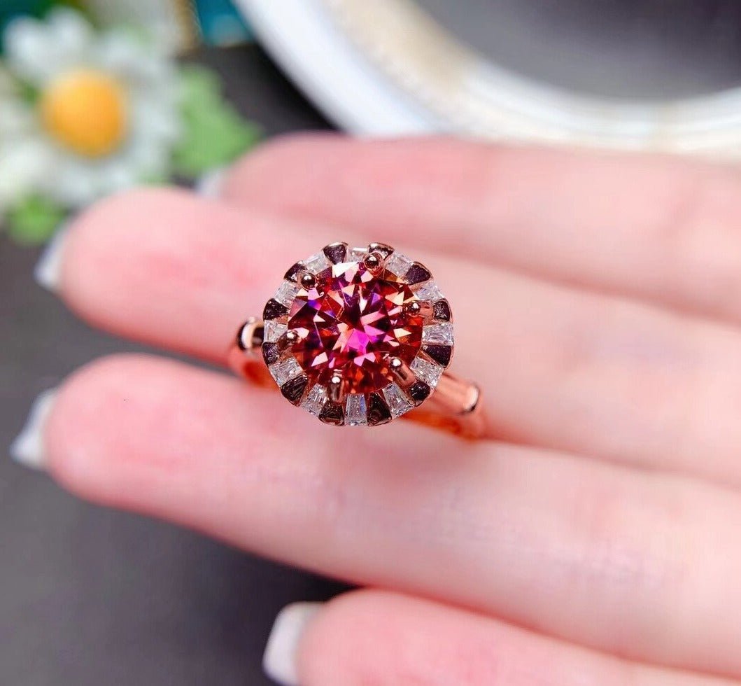 Round Cut Red Diamond Halo Engagement Ring from Black Diamonds New York
