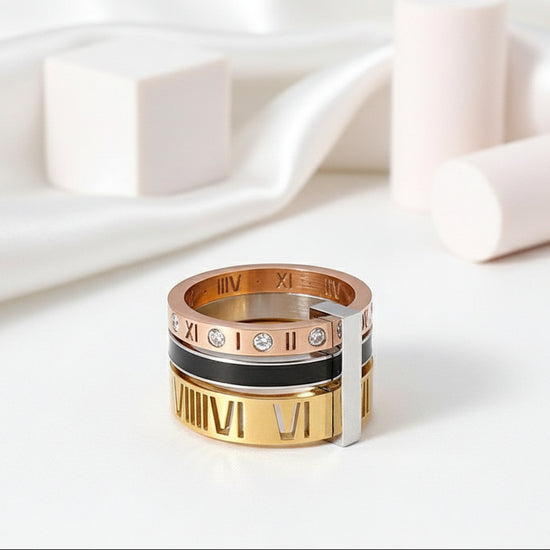 Three Layers Roman Numerals Diamond Ring Set from Black Diamonds New York