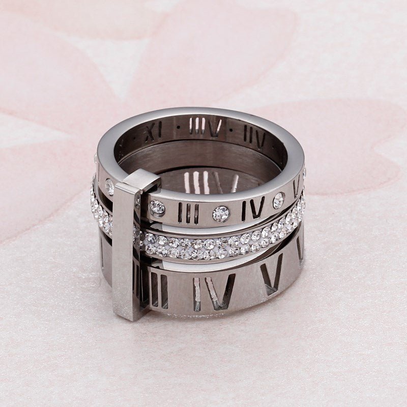 Three Layers Roman Numerals EVN Diamond Ring Set from Black Diamonds New York