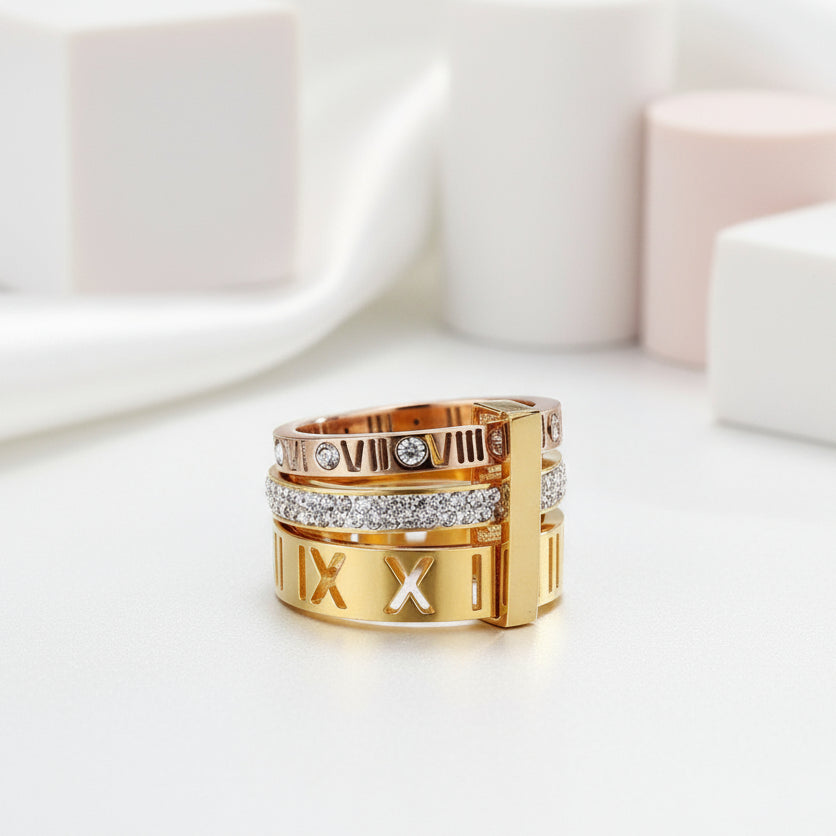 Three Layers Roman Numerals EVN Diamond Ring Set from Black Diamonds New York