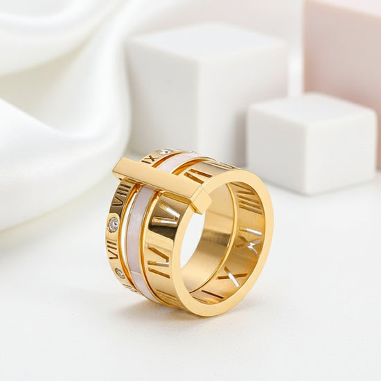 Three Layers Roman Numerals EVN Diamond Ring Set from Black Diamonds New York