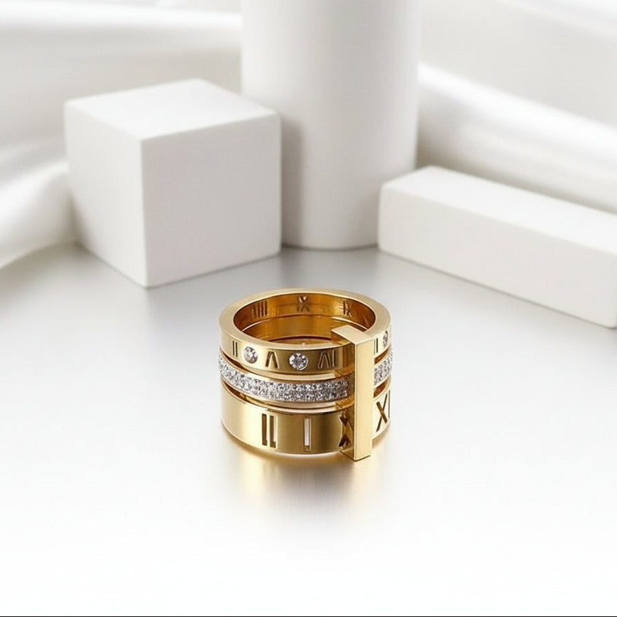 Three Layers Roman Numerals EVN Diamond Ring Set from Black Diamonds New York