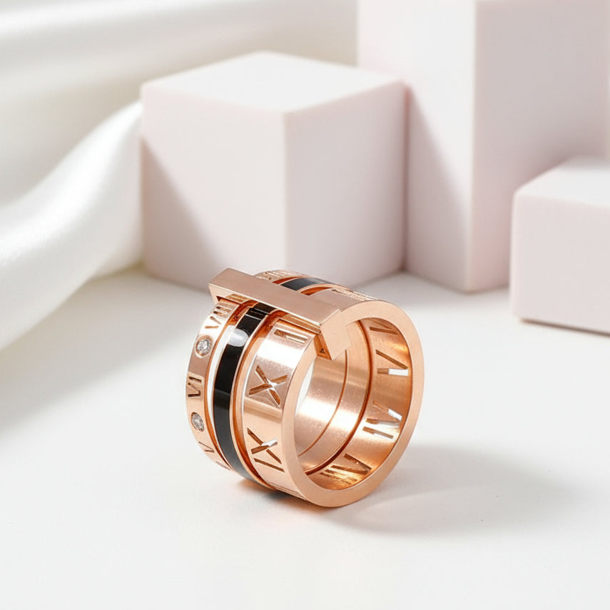 Three Layers Roman Numerals EVN Diamond Ring Set from Black Diamonds New York