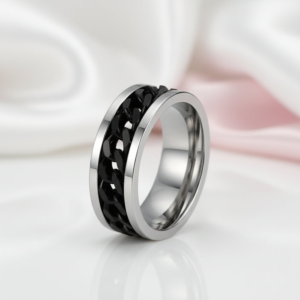 Titanium Stainless Steel Black Chain Ring - Black Diamonds New Ring ...