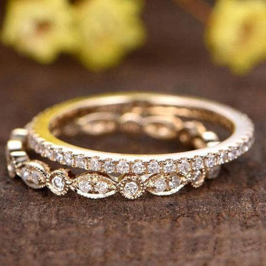 Yellow Gold Art Deco Eternity Stackable Wedding Band Set from Black ...