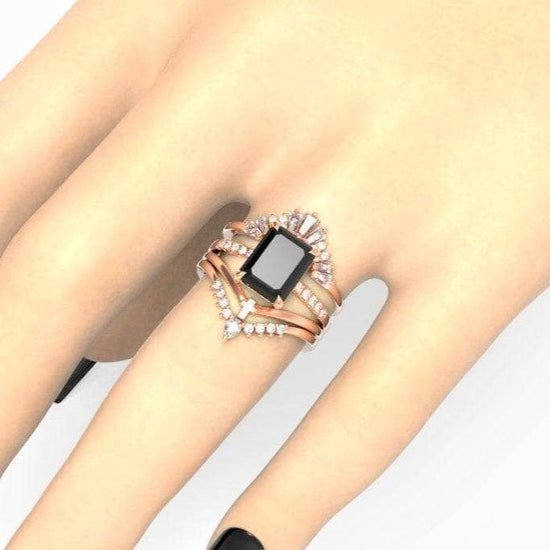 You Are Worth It- Black Emerald Cut Diamond Gothic Promise Ring Set from Black Diamonds New York